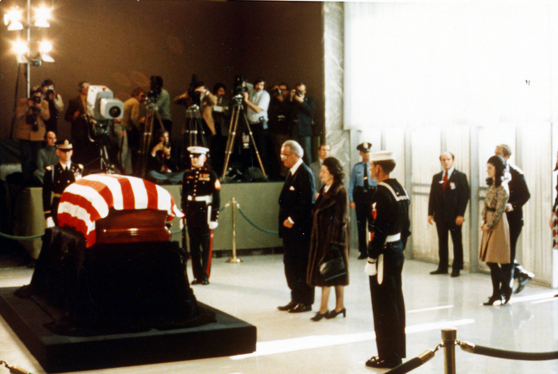 Former President Lyndon B. Johnson paying his respects just prior to ...