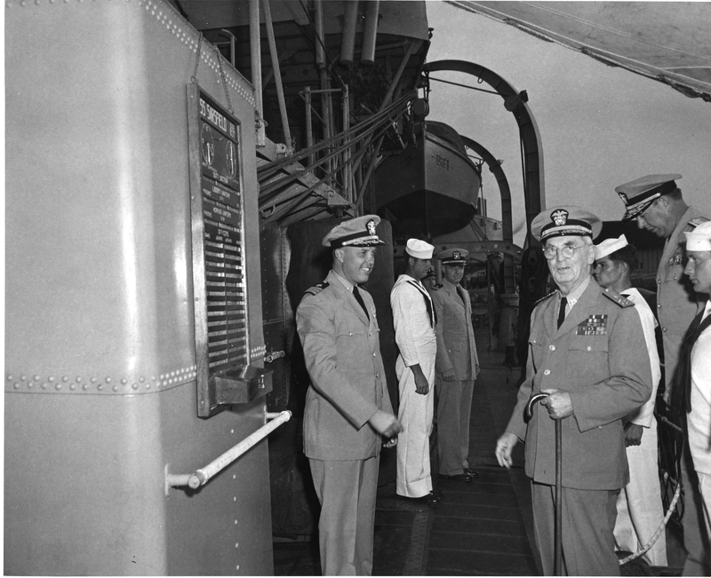 Commander Wells Welcomes Admiral Williams Leahy Aboard | Harry S. Truman