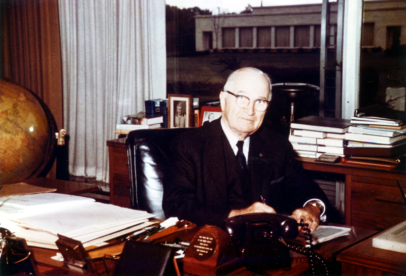 Harry S. Truman at his desk in the Truman Library | Harry S. Truman