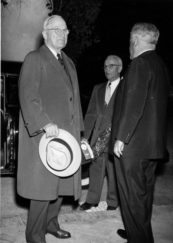 Former President Truman, Mr. Samuel Rosenman, and an unidentified man ...