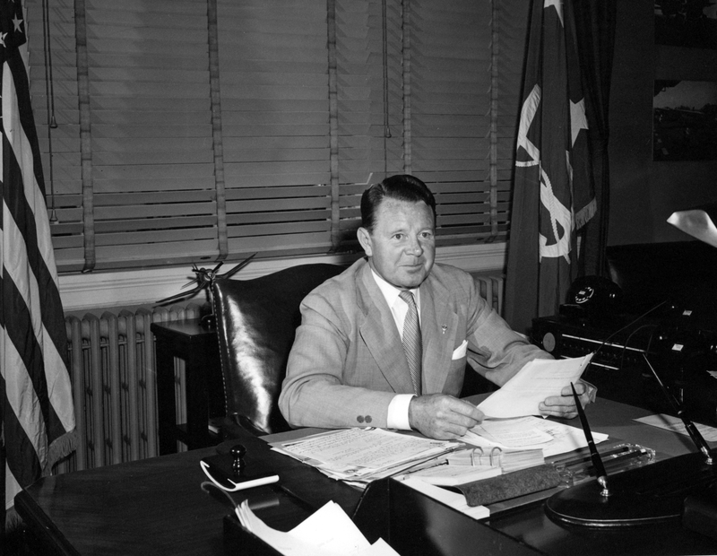 Photo of Navy Secretary John L. Sullivan seated at his desk | Harry S ...