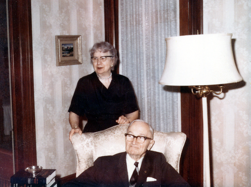 Mr. and Mrs. Truman are shown in the living room of the Independence ...
