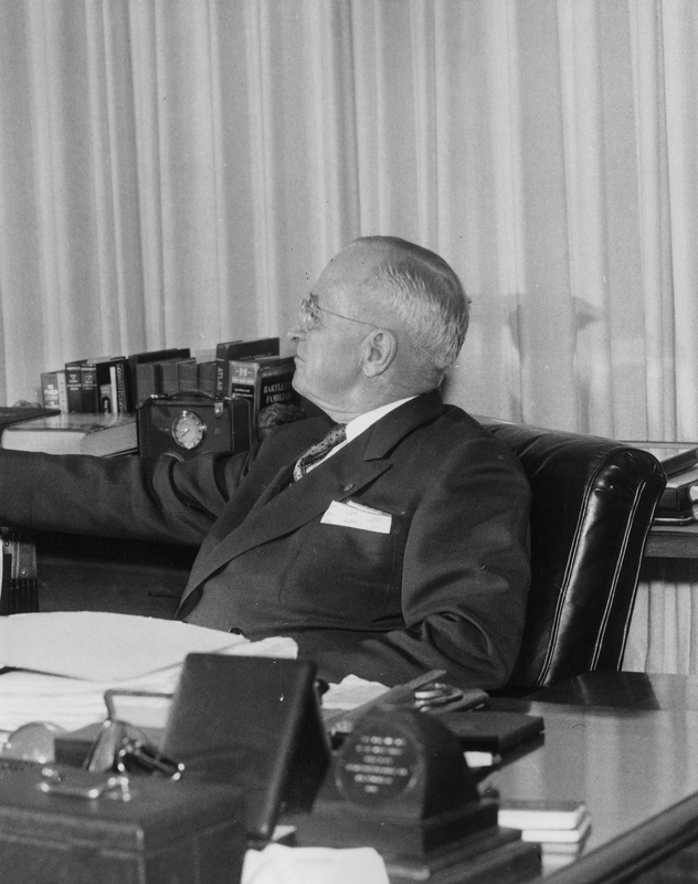 Truman seated at desk in Library | Harry S. Truman