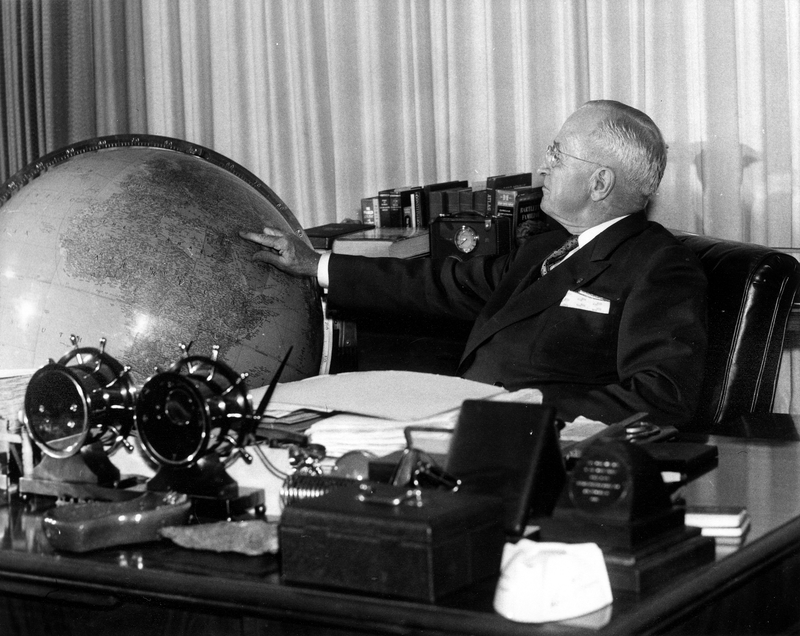 Truman, Harry S. - seated at his desk at the Truman Library | Harry S ...