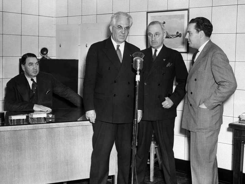A photo showing Senator Homer Ferguson, Harry S. Truman, and the ...