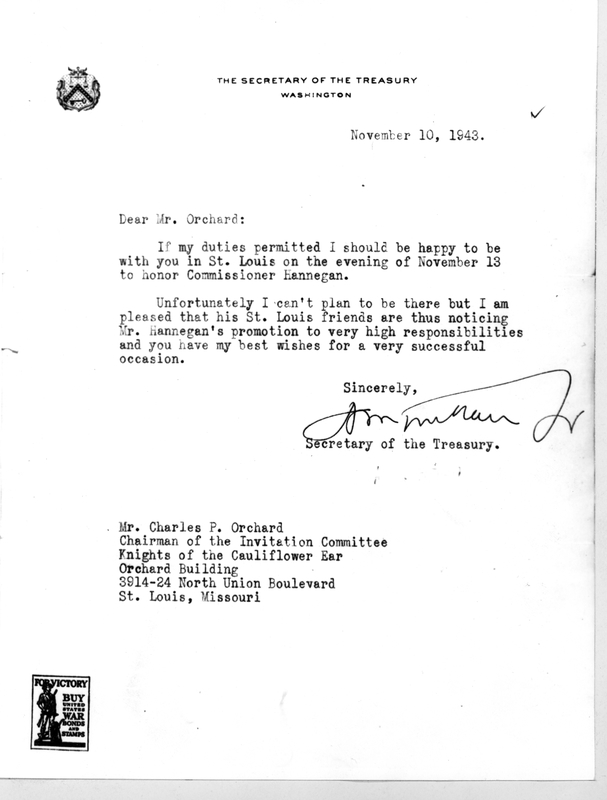Photo of a Letter of Regret by Henry Morgenthau, Jr. to Charles P ...