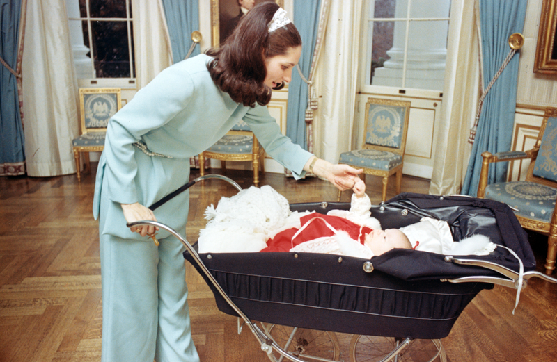 Lynda Bird Johnson Robb with infant in pram | Harry S. Truman