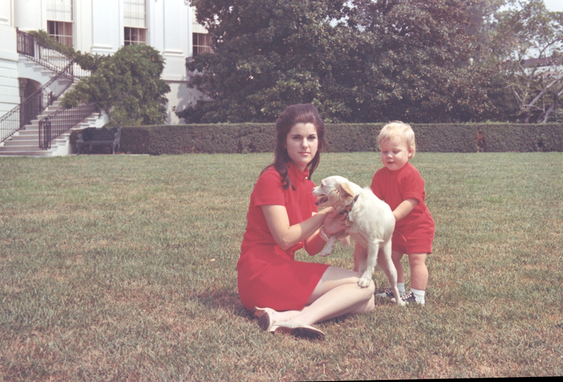 Luci Baines Johnson Nugent and son Patrick Lyndon Nugent with dog on ...