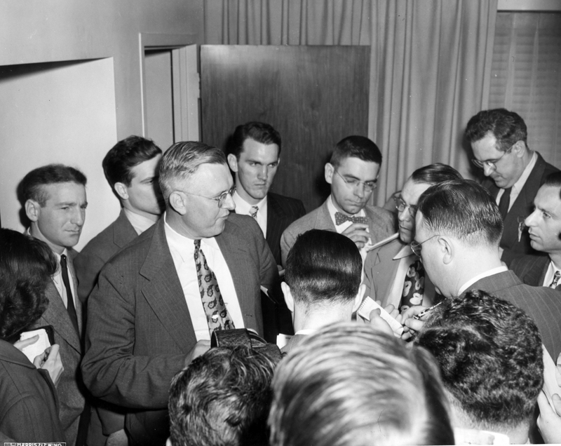 Presidential Assistant John R. Steelman talking to newsmen | Harry S ...