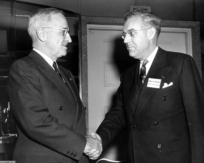 President Harry S. Truman shaking hands with Erwin D. Canham, President ...