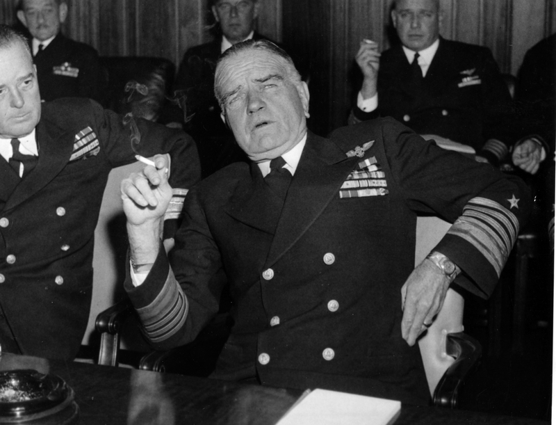 Photo of Admiral William F. Halsey, Jr., appearing at a press ...