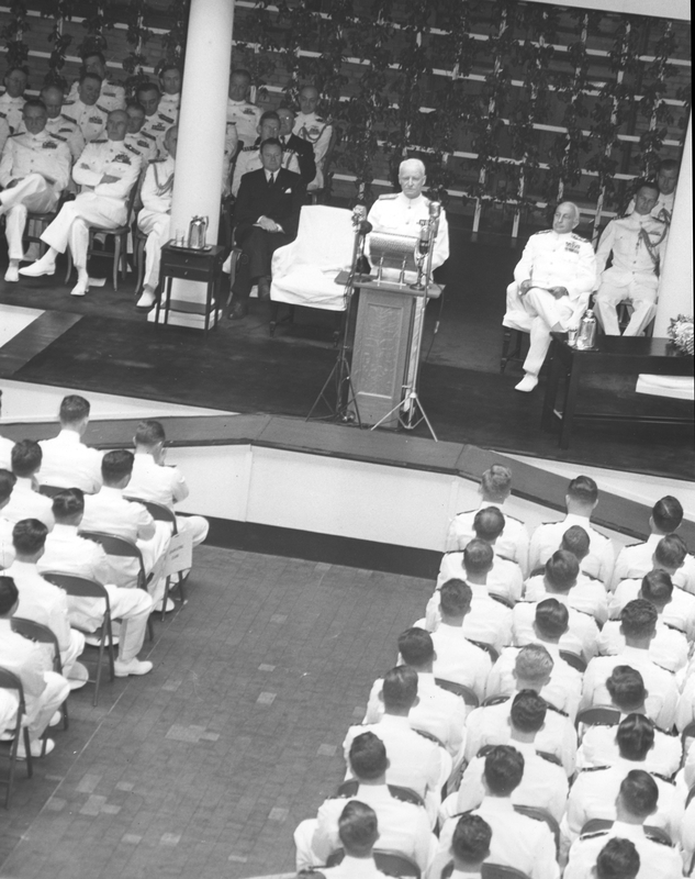 Admiral Chester W. Nimitz addressing the 1946 graduates of the U. S ...