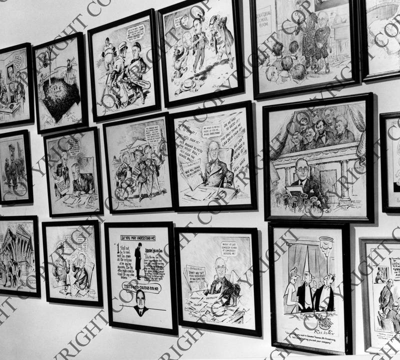 Photograph of a wall of political cartoons | Harry S. Truman