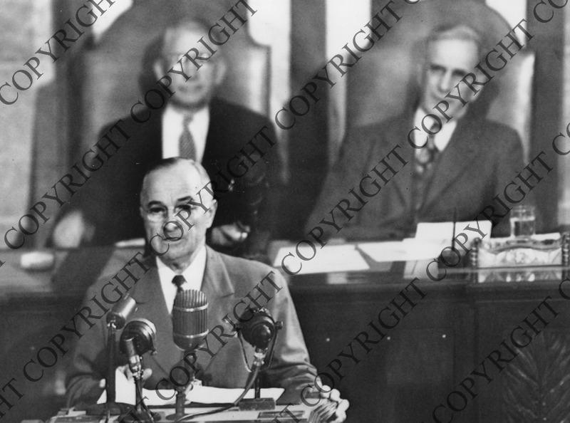President Harry S. Truman addressing a joint session of Congress ...