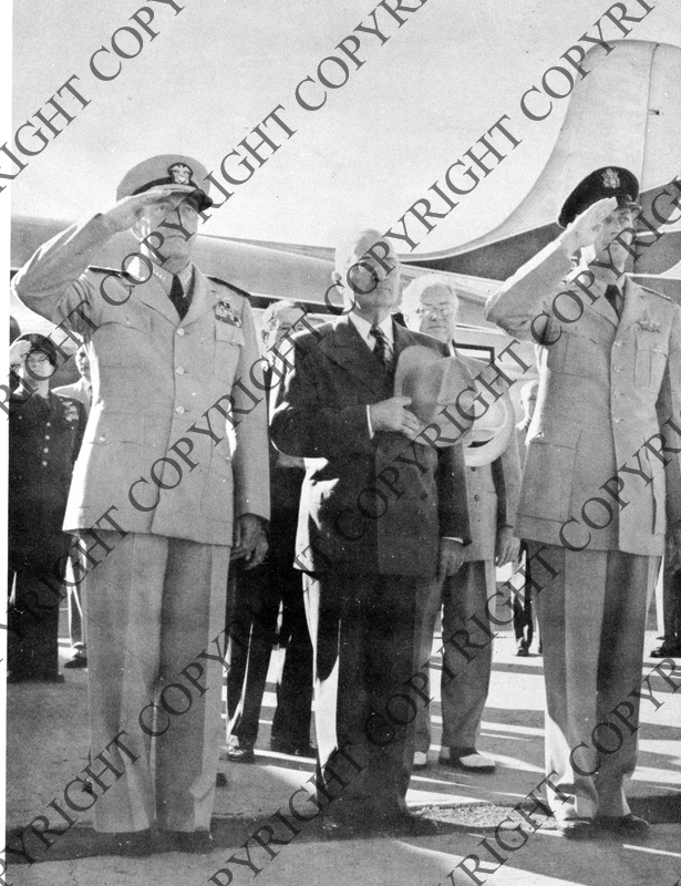 Adm. Arthur Radford, President Harry S. Truman, and Col. Manning ...