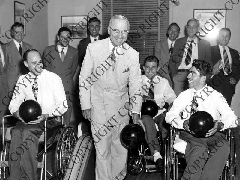 President Truman Poses in the White House Bowling Alley with Paraplegic ...