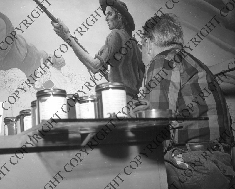 Benton working on mural in the Library entrance | Harry S. Truman