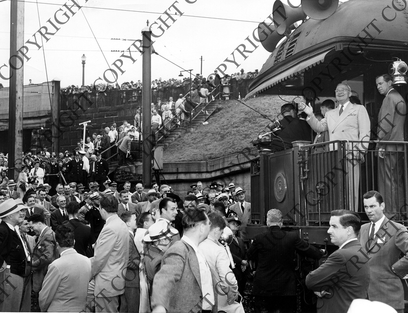 President Truman speaking from rear train platform | Harry S. Truman