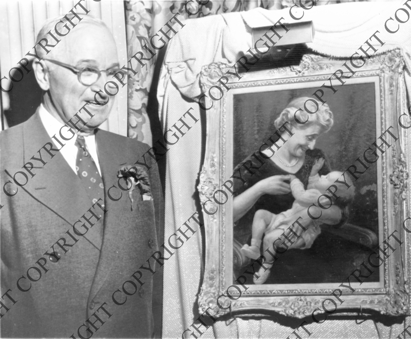 Former President Truman with Painting of Margaret Truman and her Baby ...