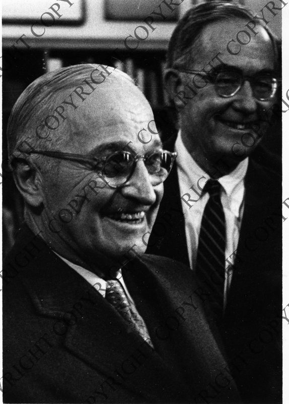 President Truman and an unidentified gentleman at Yale University ...