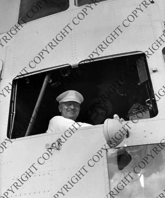 President Truman shown looking from a boat window in Key West, Florida ...