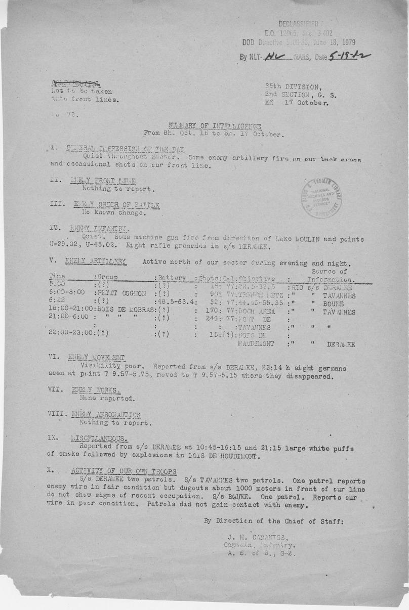 Summary of Intelligence Number 72 from Captain J. H. Cabaniss | Harry S ...