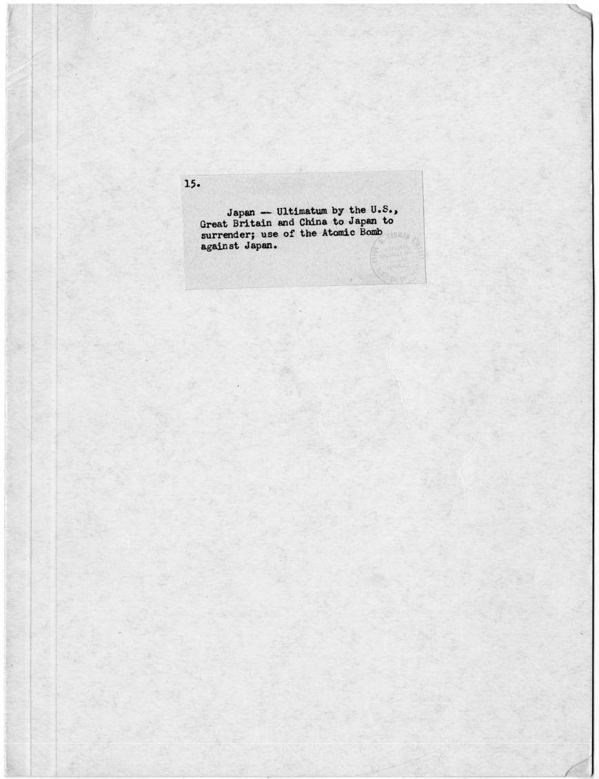 File Unit List - Miscellaneous Papers: Japan | Harry S. Truman