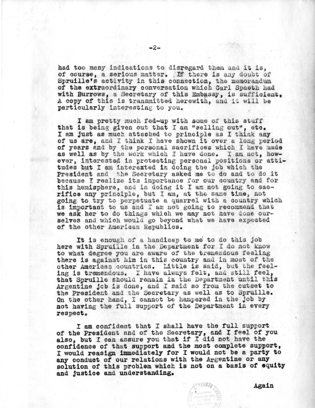 Memorandum from George Messersmith to President Harry S. Truman, with ...