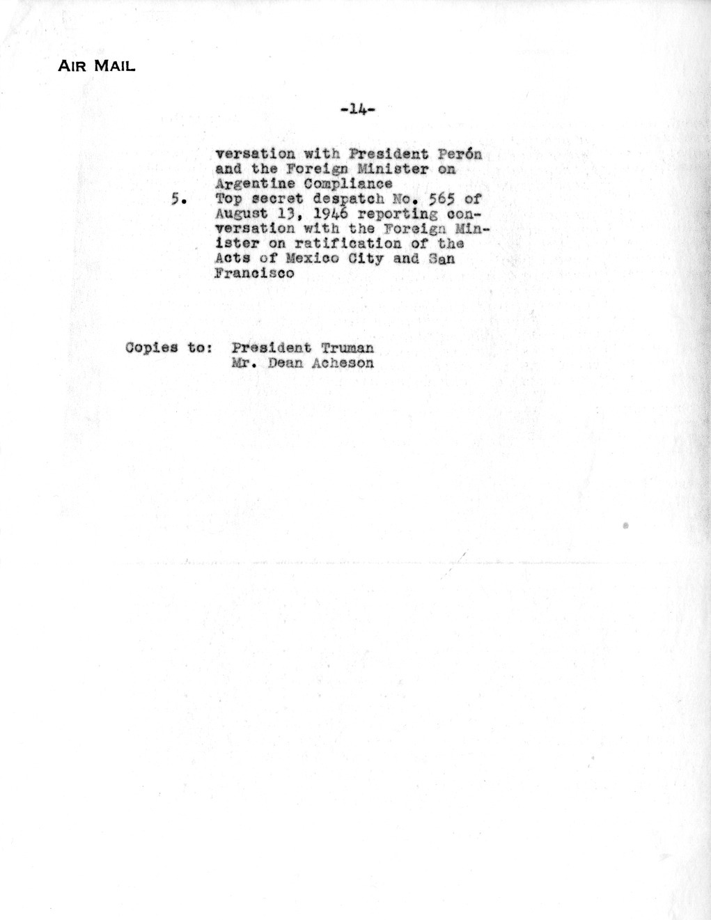 Memorandum from George Messersmith to President Harry S. Truman, with ...