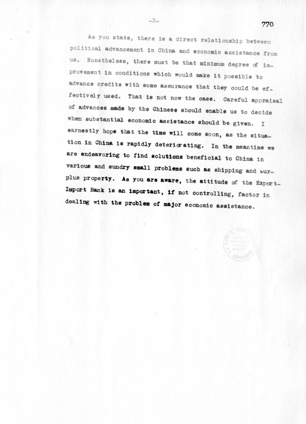 Memorandum from Secretary of State George Marshall to Secretary of the ...