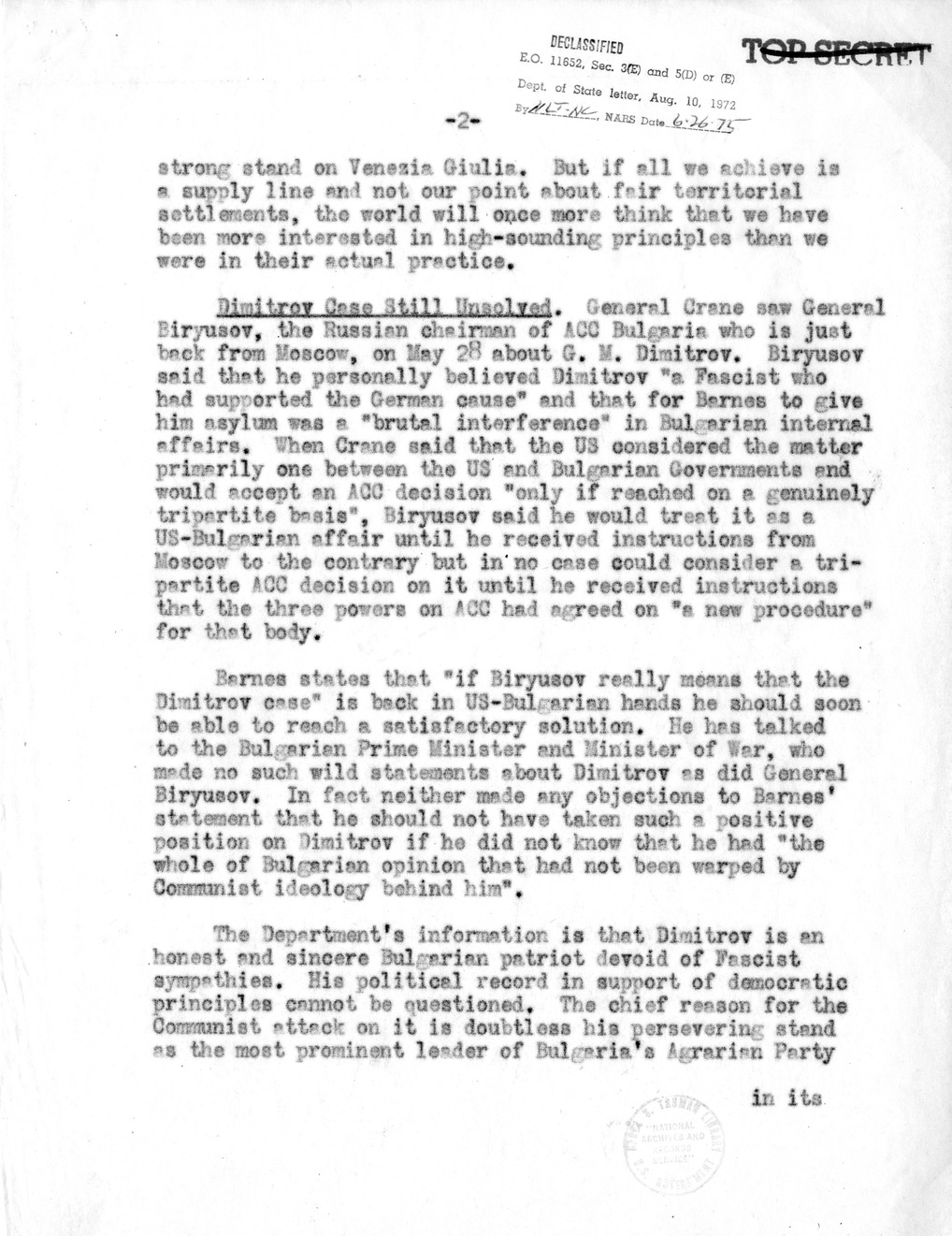 Memorandum from Acting Secretary of State Joseph Grew to President ...