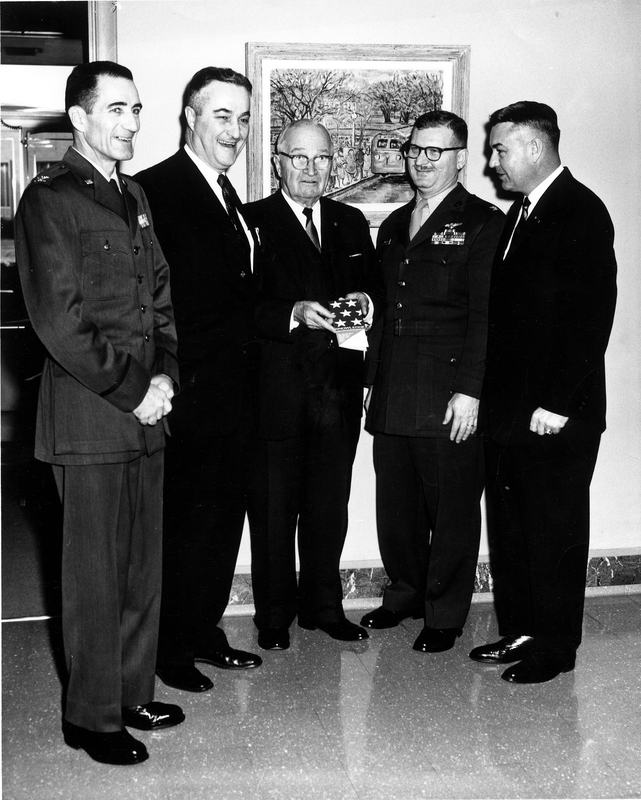 Truman with Colonel Riffle and Colonel Frazer at the Truman Library ...