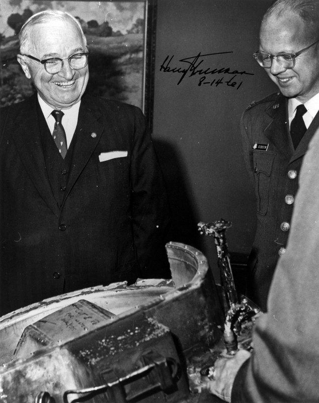 Former President Truman and Colonel Gibson at the Truman Library ...