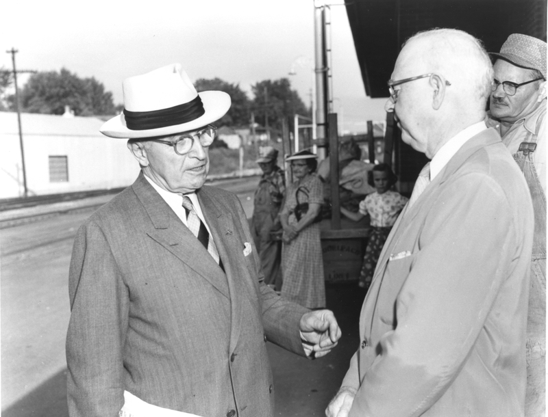 Harry S. Truman and Rufus Burrus at Independence train depot | Harry S ...