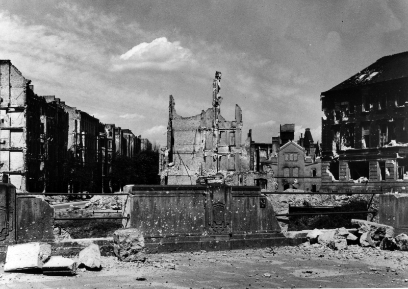 A bridge in Berlin, Germany, destroyed by bombing in World War II ...
