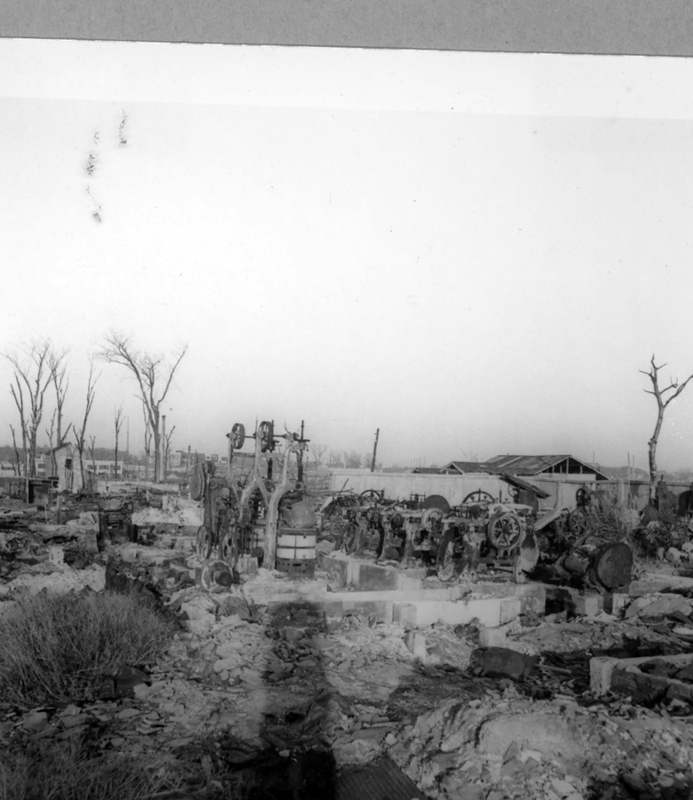 Ruined Field in Japan, Buildings and Wagons in Background | Harry S. Truman