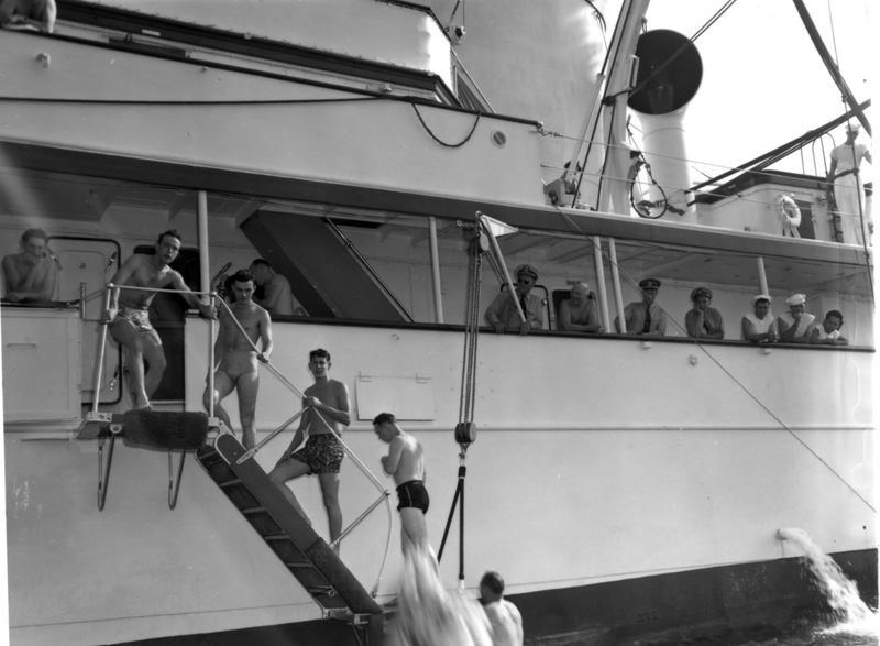 Sailors on the Gangplank of the Williamsburg after a Swim in the ...
