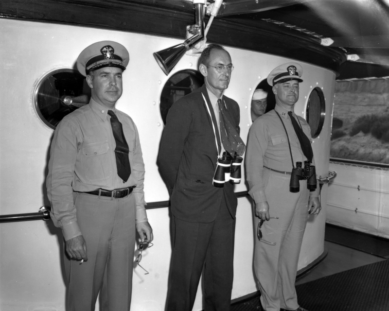 Naval Officers and Photographer on Board USS Williamsburg | Harry S. Truman
