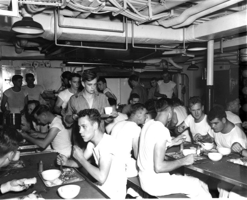 Crew of the U.S.S. Williamsburg in the Mess Hall at a Naval Base in the ...