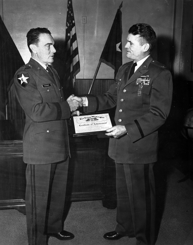 Major General Truman Presents a Certificate of Achievement to Walter C ...
