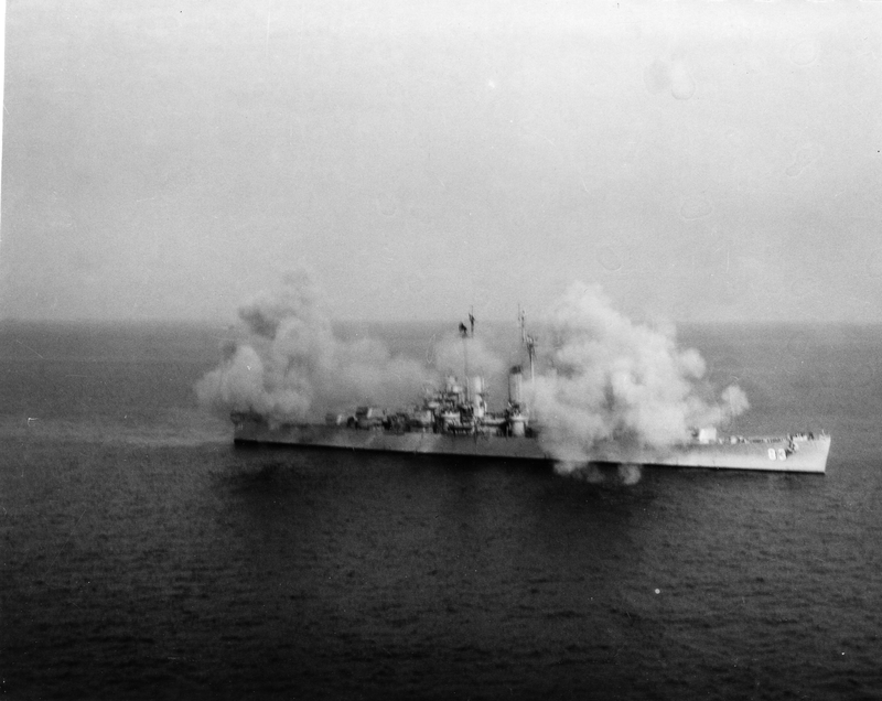 Aerial View of USS Manchester in Cloud of Smoke | Harry S. Truman