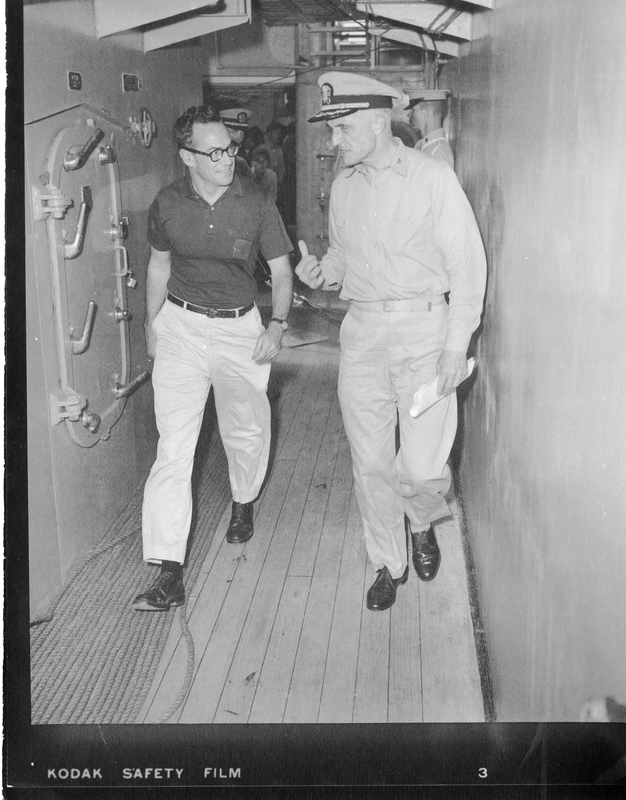 Two Unknown Men Walk Down Corridor of Ship | Harry S. Truman