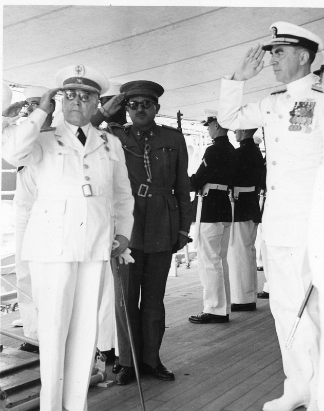 Rear Admiral Lewis S. Parks with Brigadier General Prada and Major Real ...