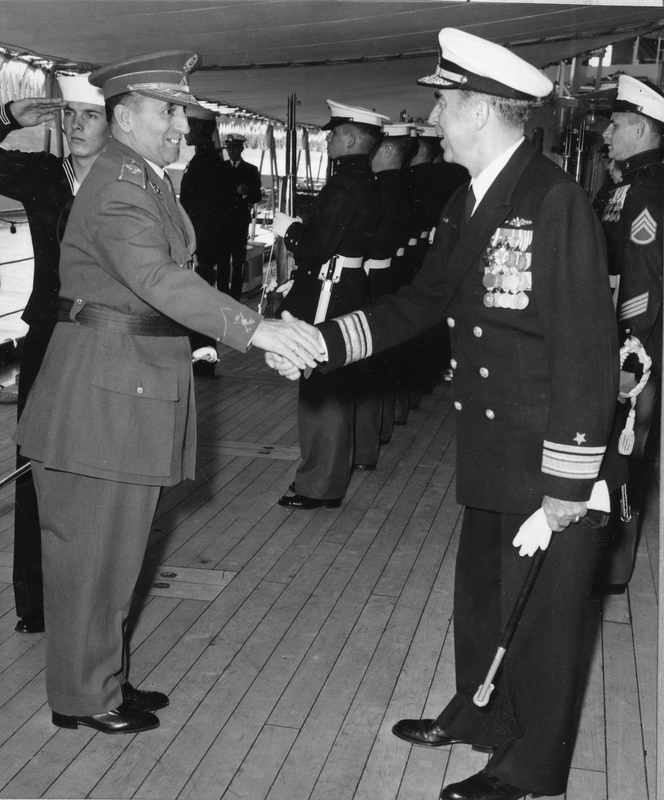 Rear Admiral Lewis S. Parks Greets Brigadier General Mignal Zumarraga ...