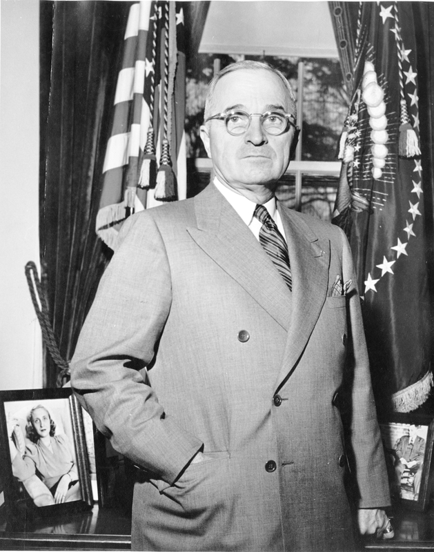 Photograph of a Somber President Harry S. Truman Standing in his Office ...