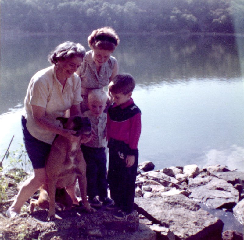Clifton Truman Daniel and William Wallace Daniel at Lake with a Dog ...