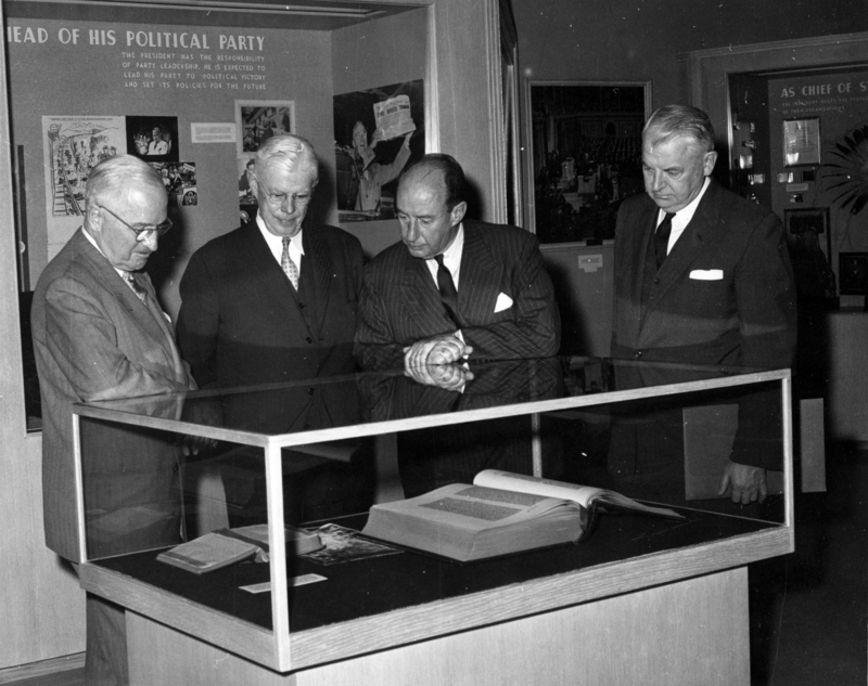 Harry S. Truman, Judge F. Ryan Duffy, Adlai Stevenson, and Jake More in ...