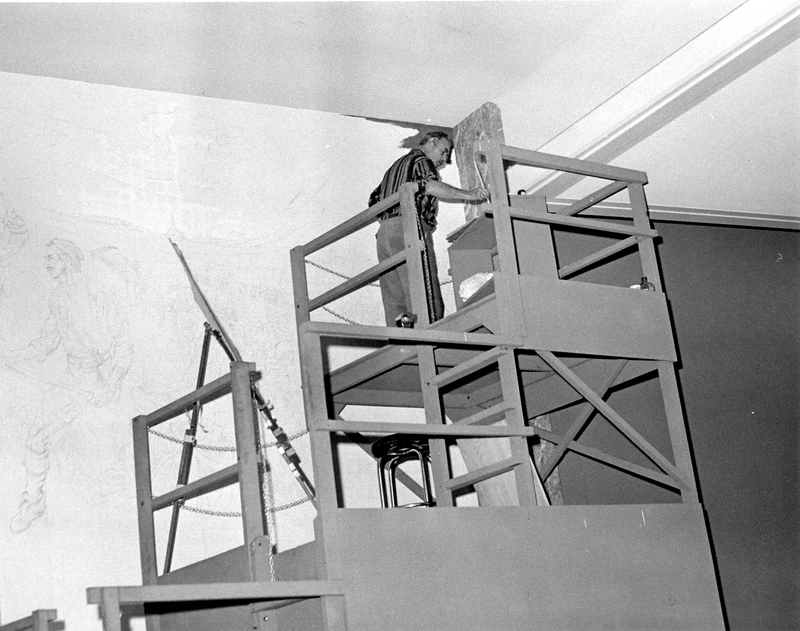 Thomas Hart Benton working on mural at the Truman Library | Harry S. Truman