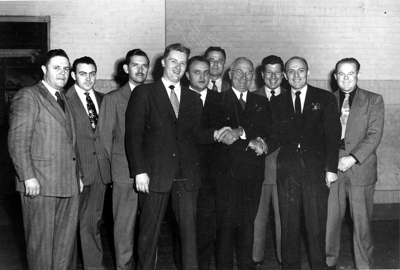 Truman with group of men, maybe reporters | Harry S. Truman