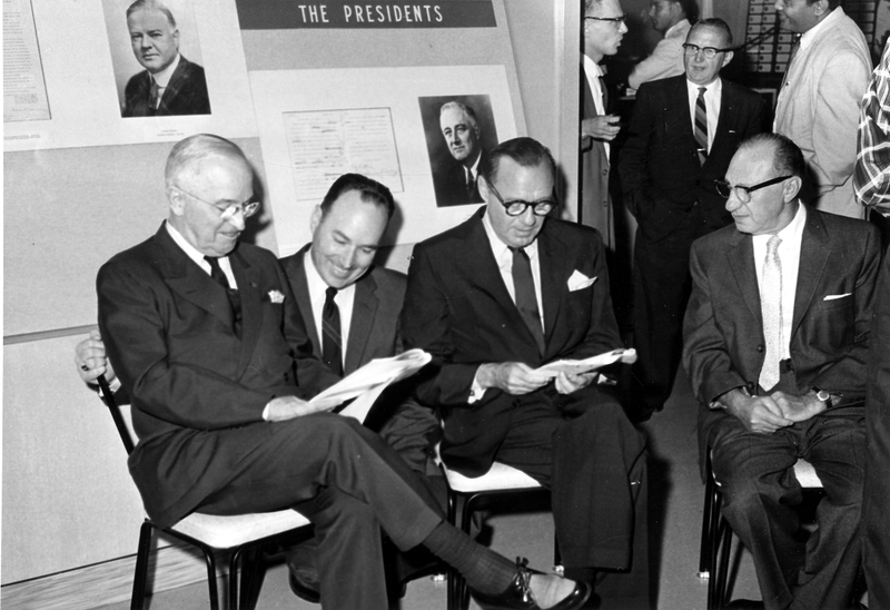 Truman and Jack Benny review scripts during rehearsal | Harry S. Truman